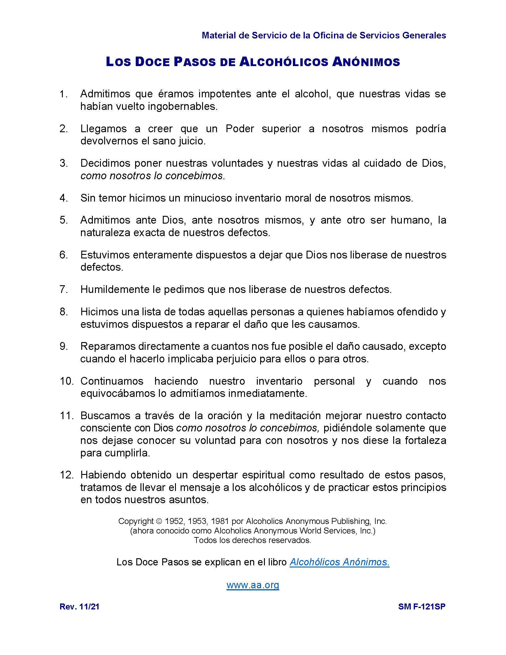 Los Doce Pasos De Alcohólicos Anónimos Alcoholics Anonymous